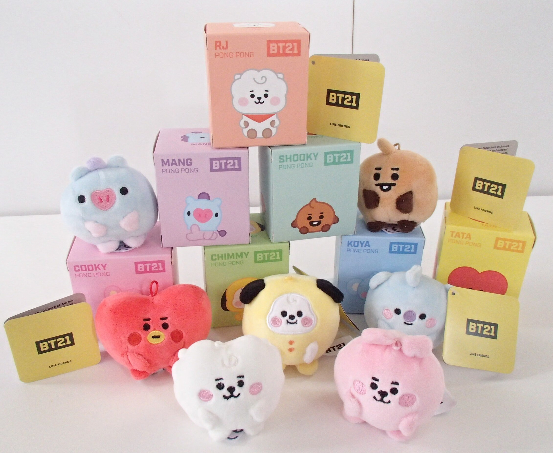 Stuffed Animals & Plushies Full Set of 7 Official Baby Pong Pong BTS BT21 RJ Chimmy Tata Mang ...