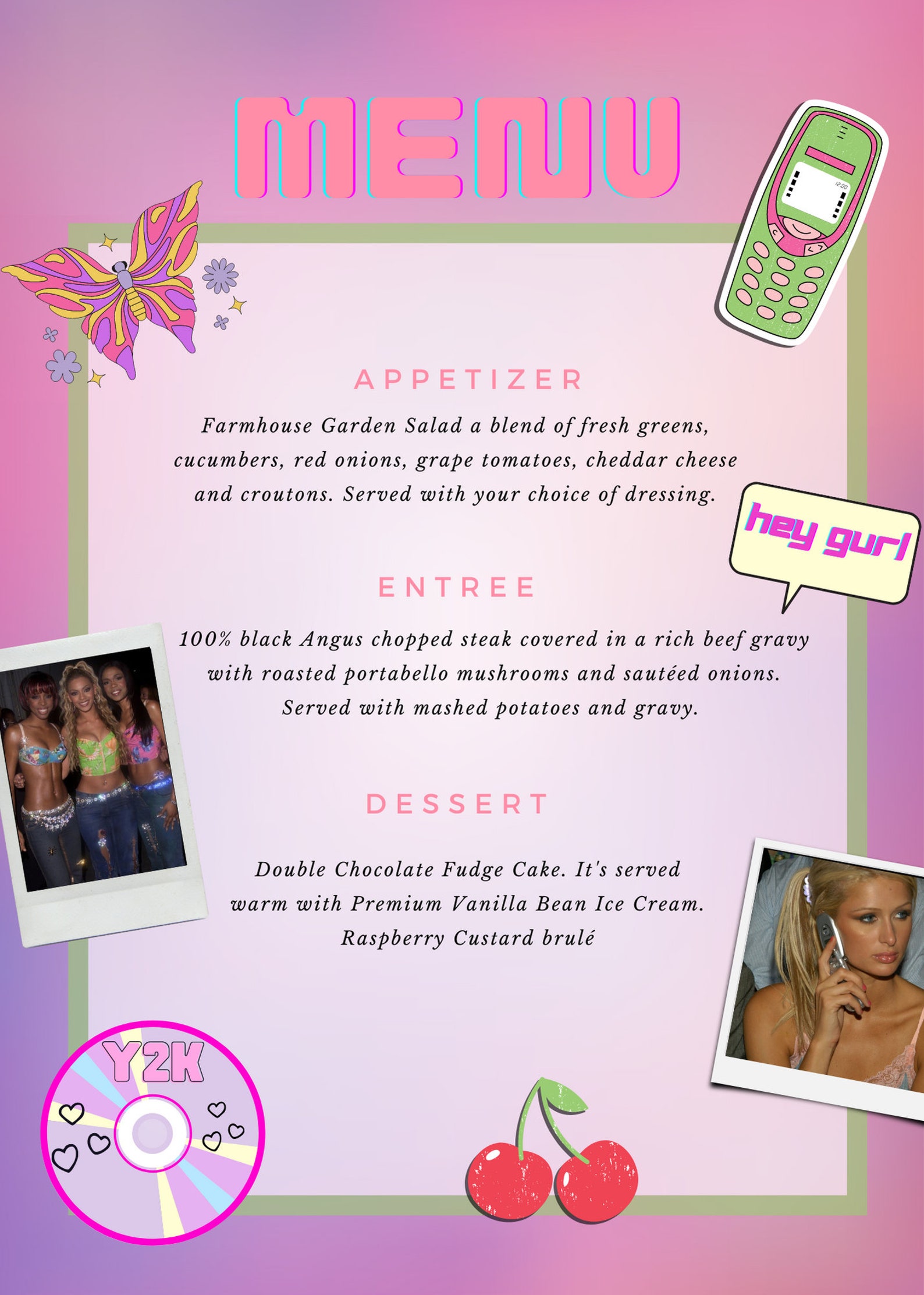 Y2K Food Menu, Dinner Menu, Brunch Menu - Etsy