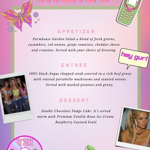 Y2K Food Menu, Dinner Menu, Brunch Menu - Etsy