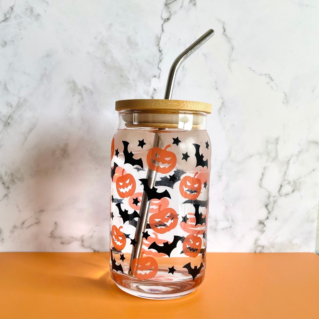 Color Changing Halloween Glass Can, Pumpkin Glass Cup, Bat Cup, Color ...