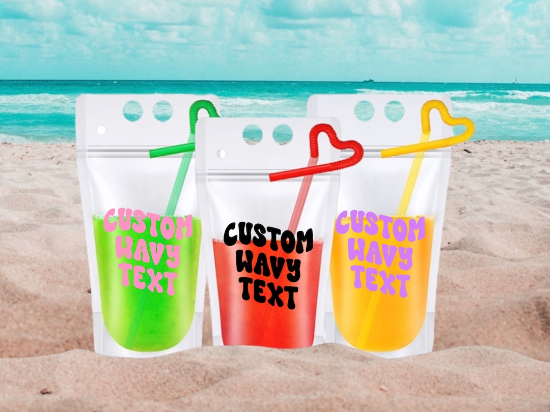 Custom Wavy Text Drink Pouch With Straw, Adult Drink Pouch, Bridesmaid ...