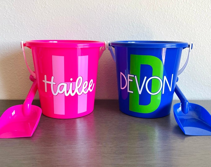 Personalized Kids Beach Bucket, Custom Beach Pail and Shovel for Kids ...