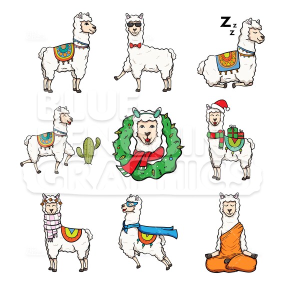 Lama Bundle Lamas in 9 poses Vector Cartoon Clipart | Etsy