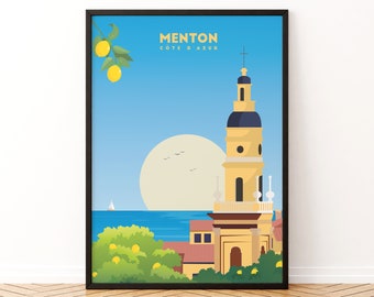 Affiche Menton, poster ville de france, poster Menton, affiche ville de ...