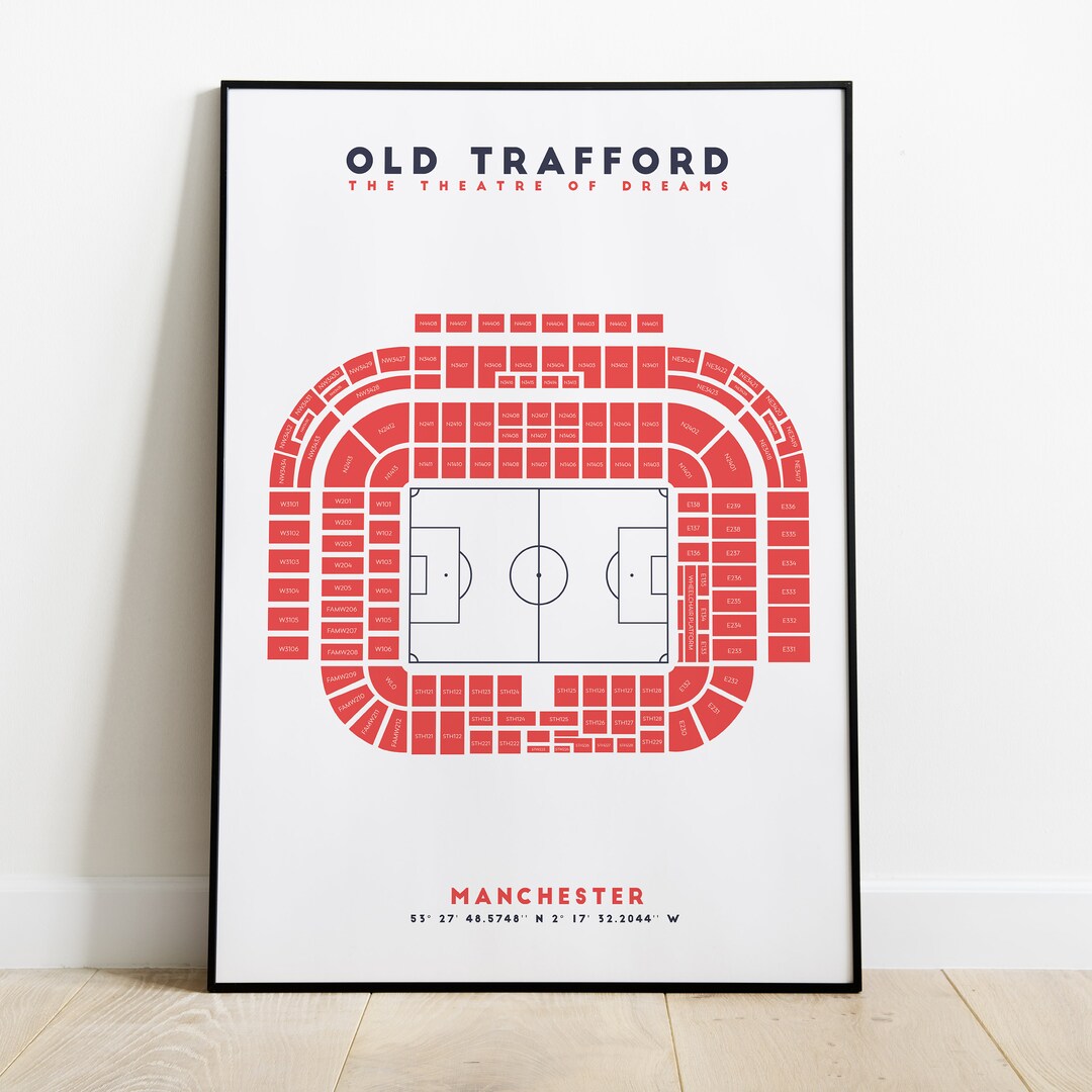 Manchester United Old Trafford Stadium Poster Poster Minimalist Map of ...