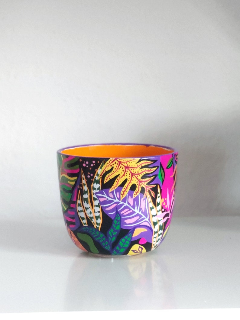 Ceramic Flower Pot "purple Jungle", Succulent Planter, Cachepot, Round ...