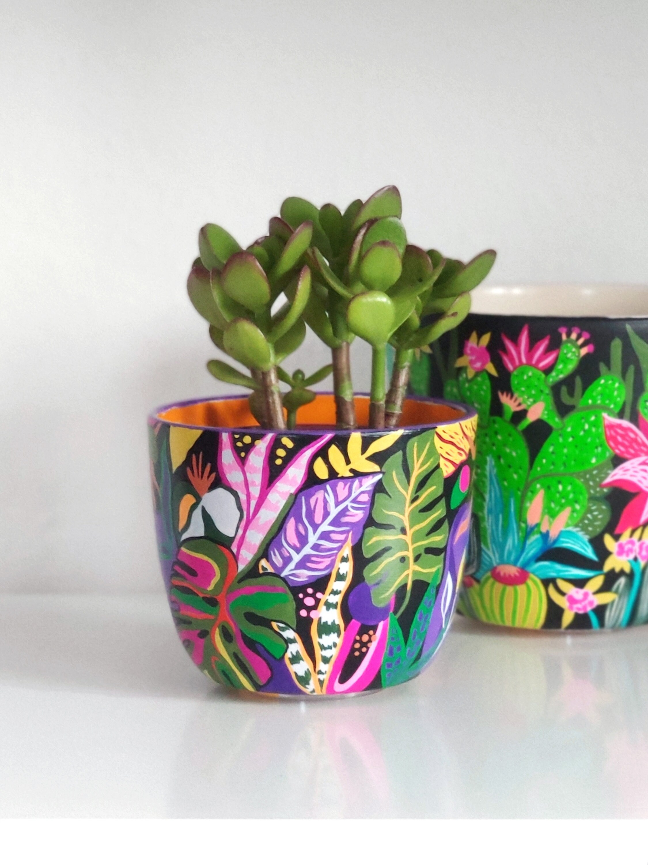 Ceramic Flowerpot "purple Jungle", Succulent Planter, Planter, Round ...