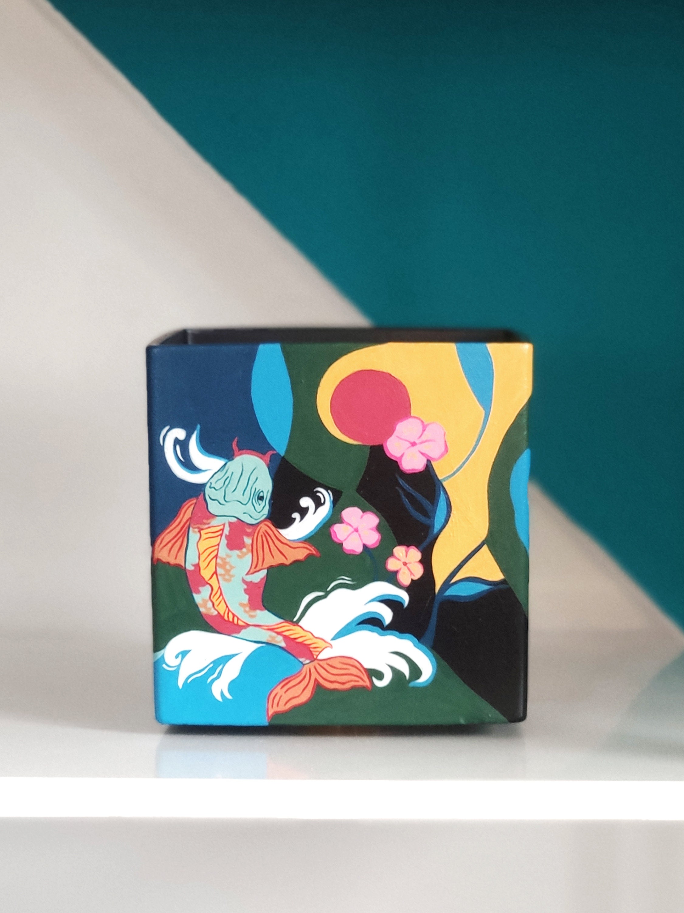 Square Ceramic Flower Pot Japanese Style Hand Painted Cube - Etsy