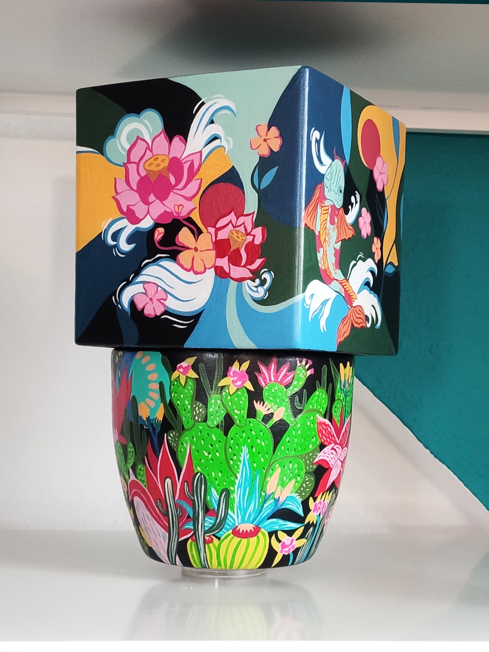 Square Ceramic Flower Pot Japanese Style Hand Painted Cube - Etsy