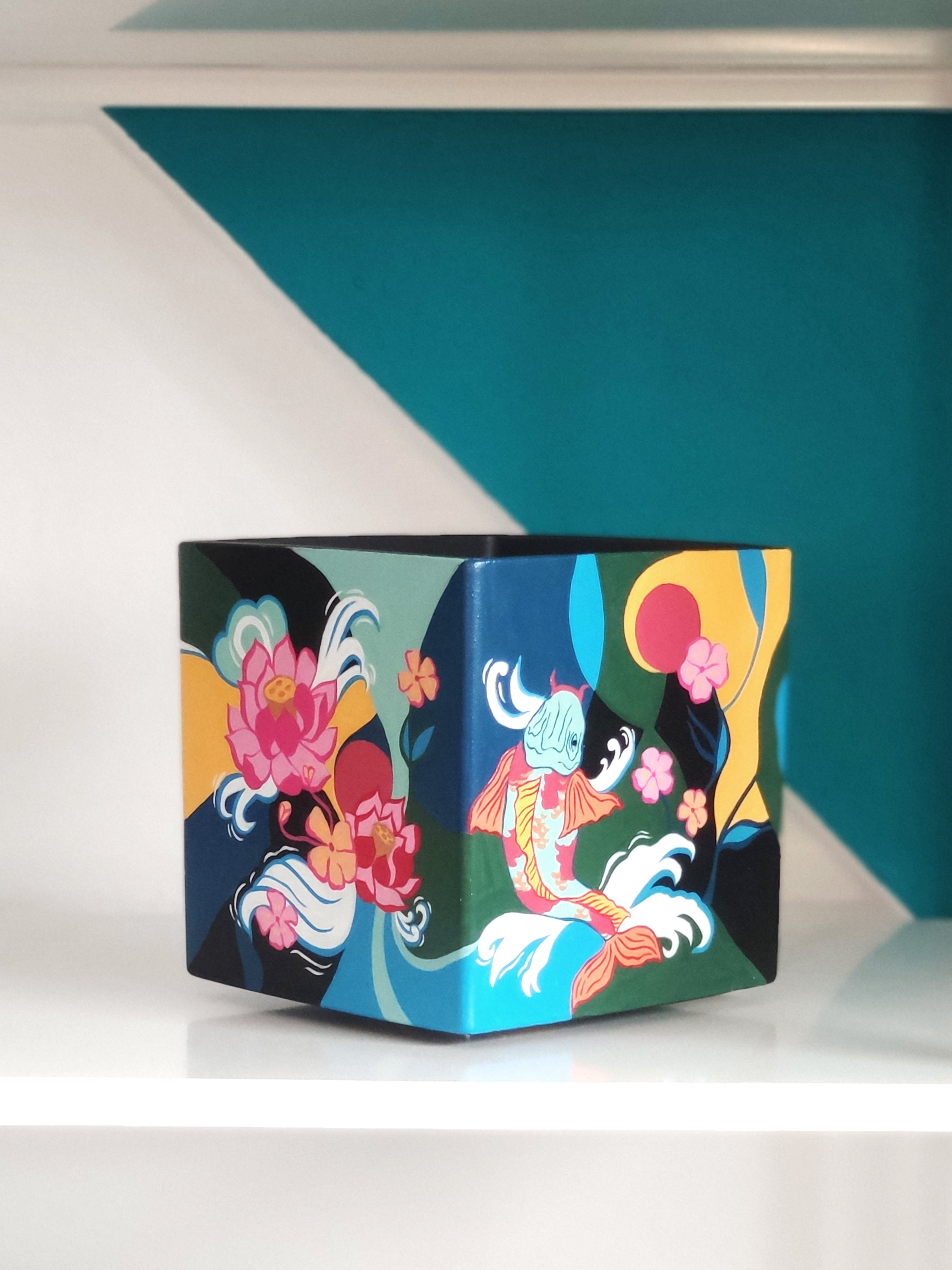 Square Ceramic Flower Pot Japanese Style Hand Painted Cube - Etsy
