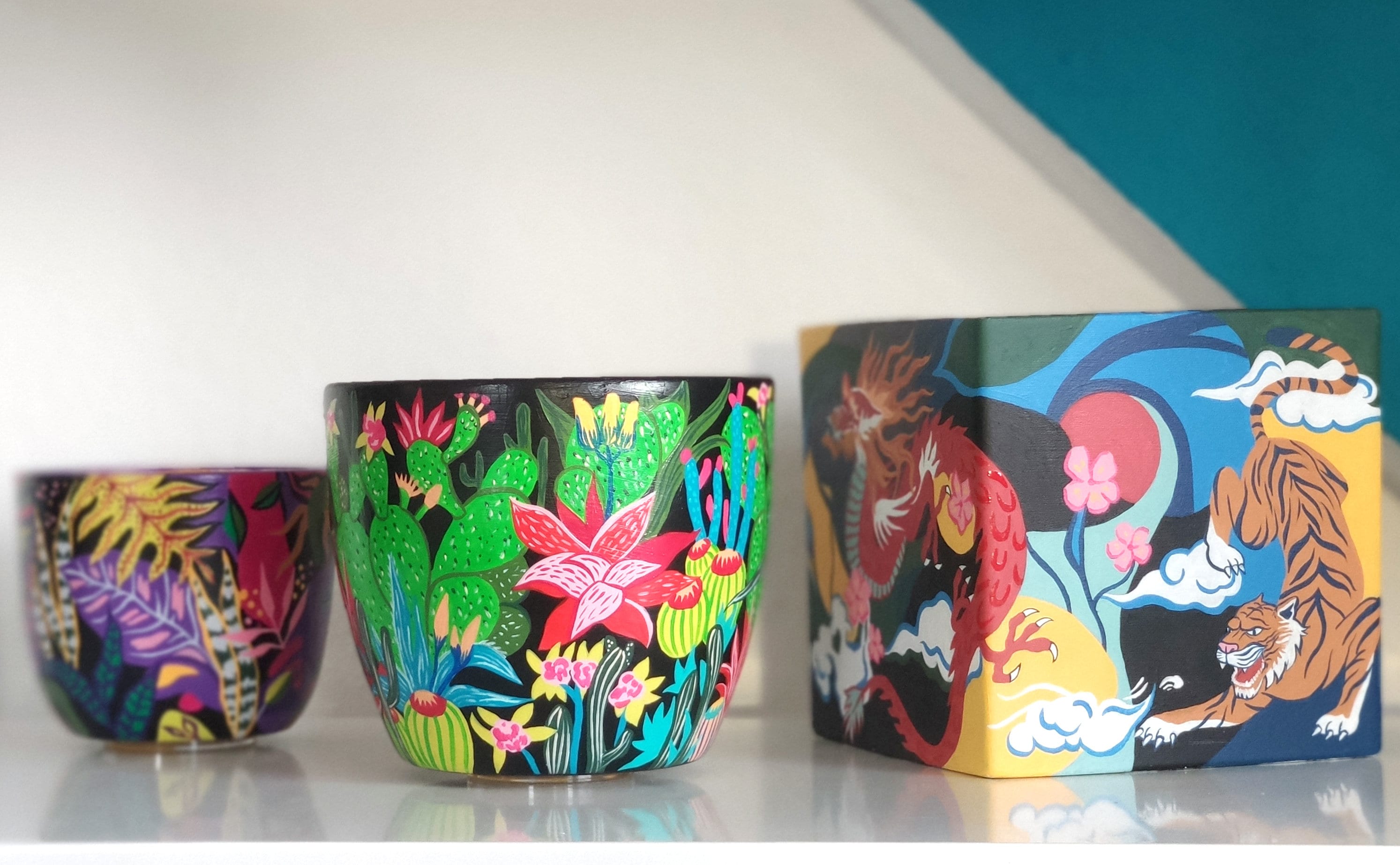 Square Ceramic Flower Pot Japanese Style Hand Painted Cube - Etsy