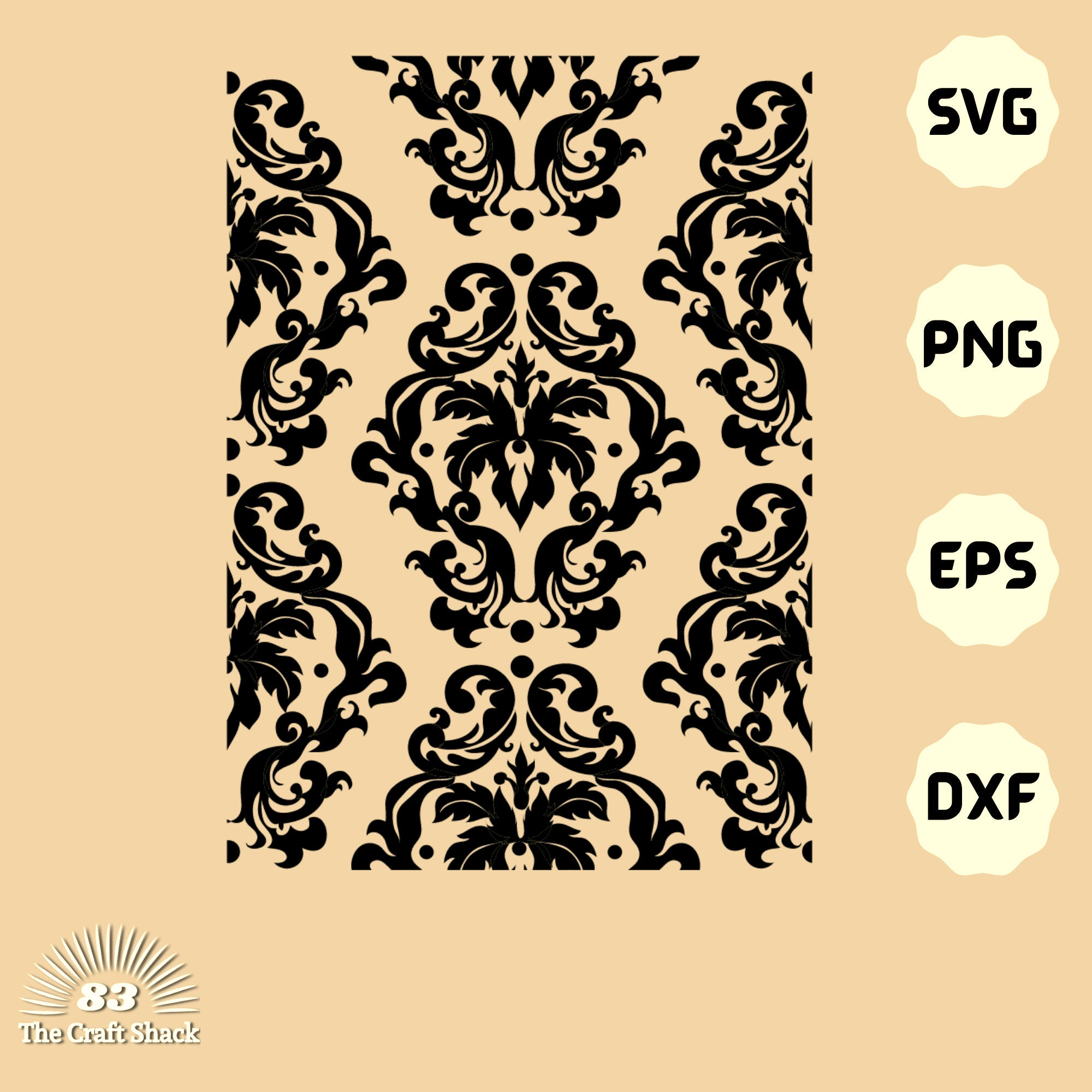 Custom Damask Floral Pattern Svg Cut Files, Artwork Png, Baroque ...