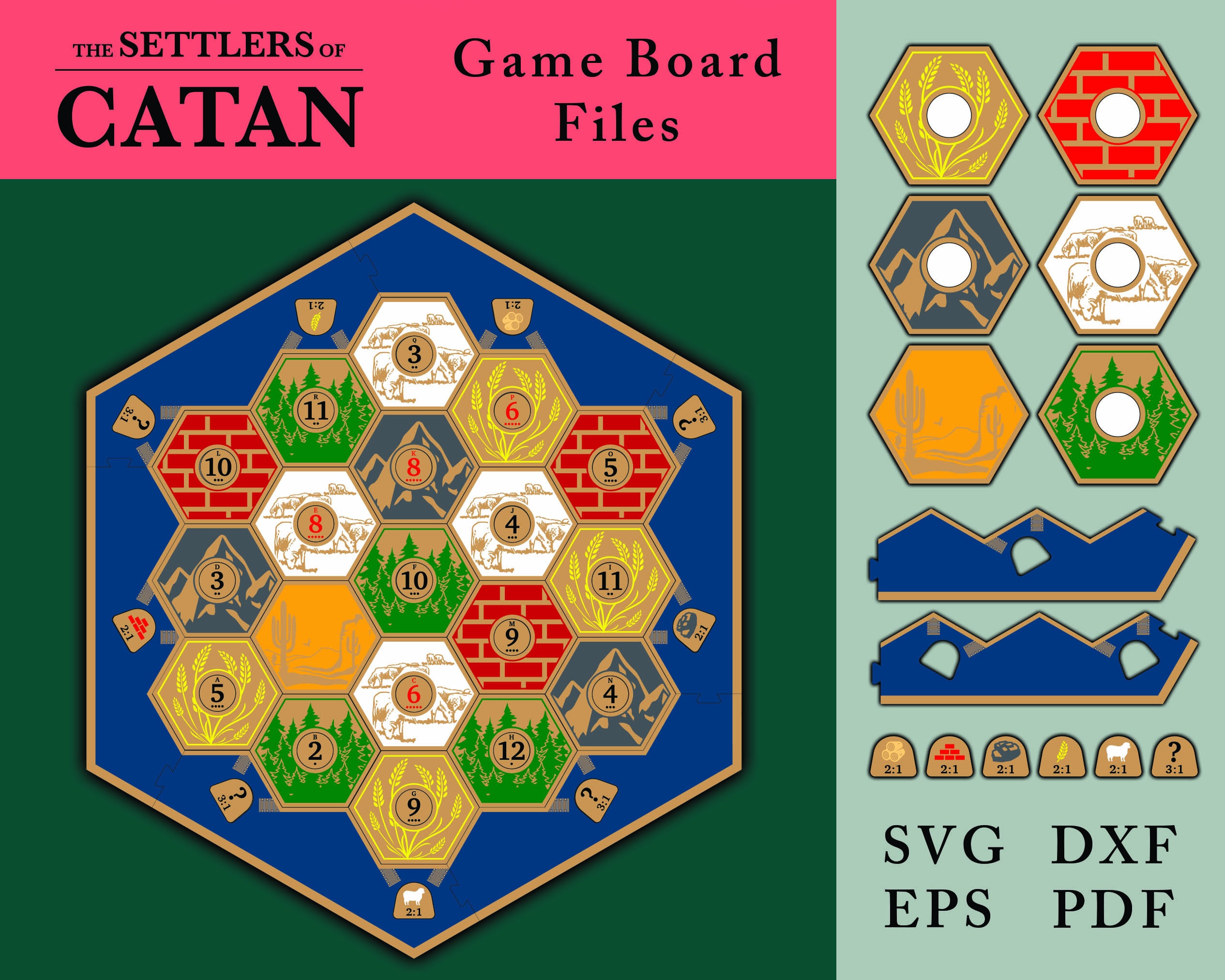 Digital Laser Cut Files | Custom Catan-inspired Wooden Game Board ...