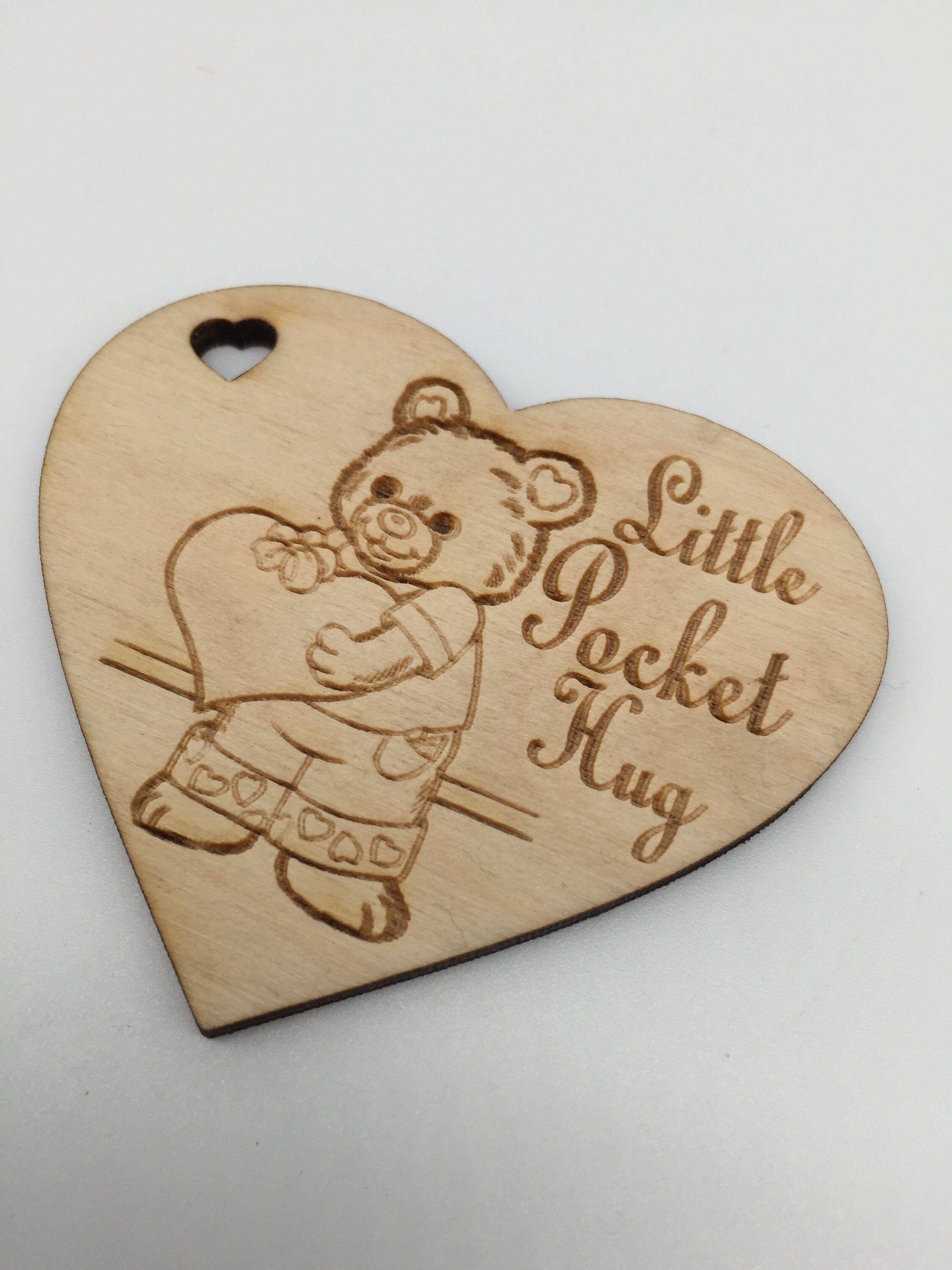 Wooden Cute Teddy Pocket Hug Heart Shaped Magnet, Keyring, Token Loved ...