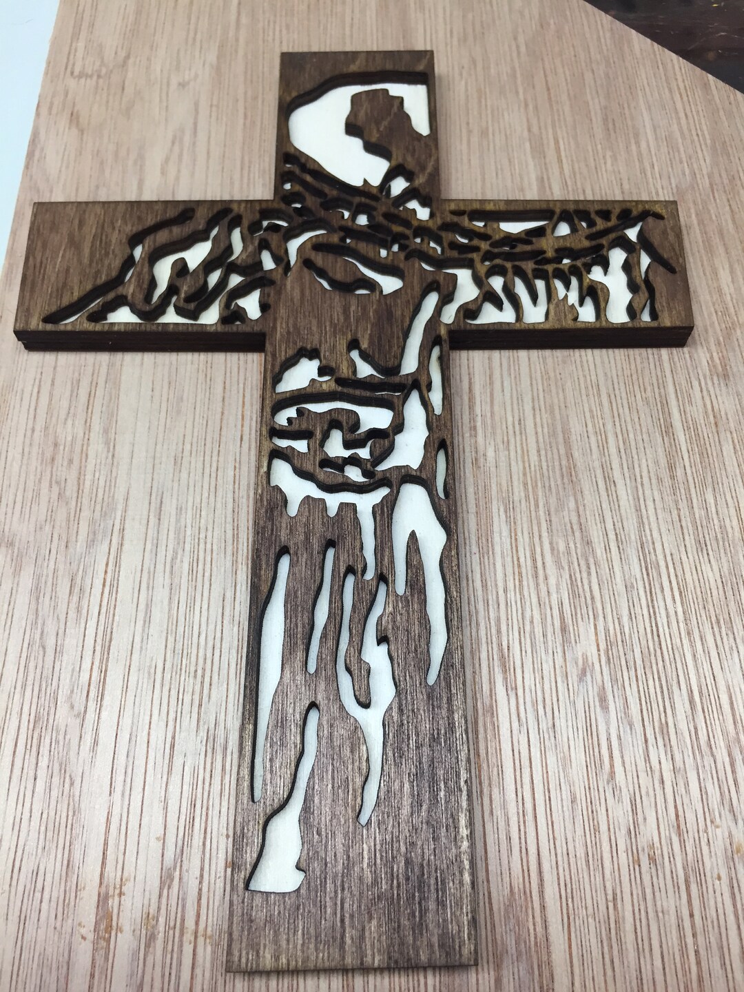 VERY NICE Laser Cut Jesus Face on Cross Wall Hanging, Ornament, Faith ...