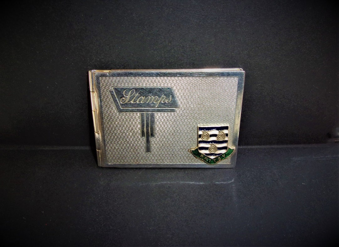 Rare Vintage Chrome Metal Folding Stamp Holder With Enameled Whitby ...