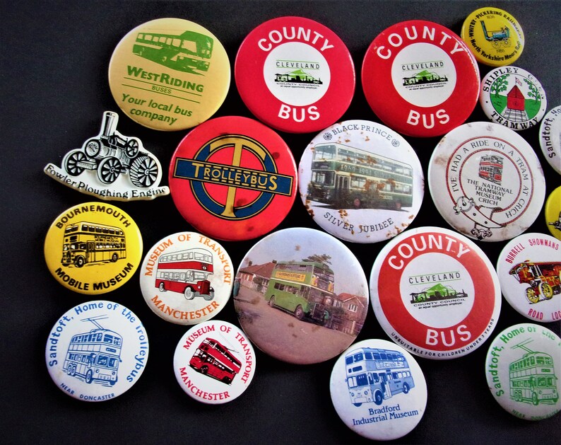 Vintage Bus & Tram Badges Metal and Plastic Pin Button Badges Bus Coach ...