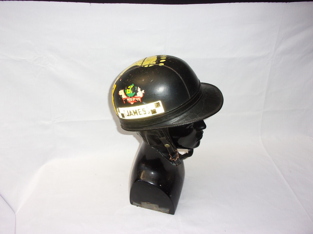 Vintage 1950s Everoak Motorcycle Helmet: British Racing Leather Cork ...