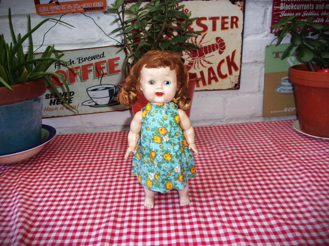 Vintage 1950s Roddy Doll: 10" Hard Plastic, Flower Dress - Etsy