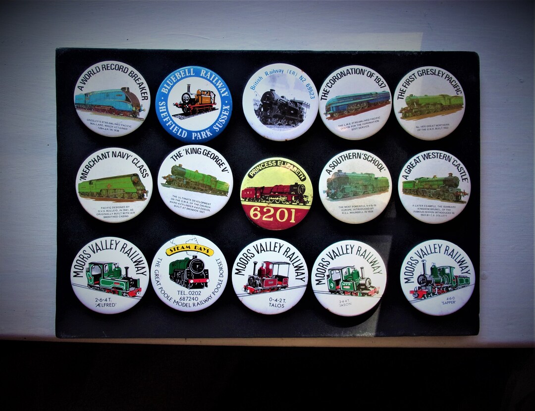 Vintage Train Railway Badges Metal and Plastic Pin Button Badges Trains ...