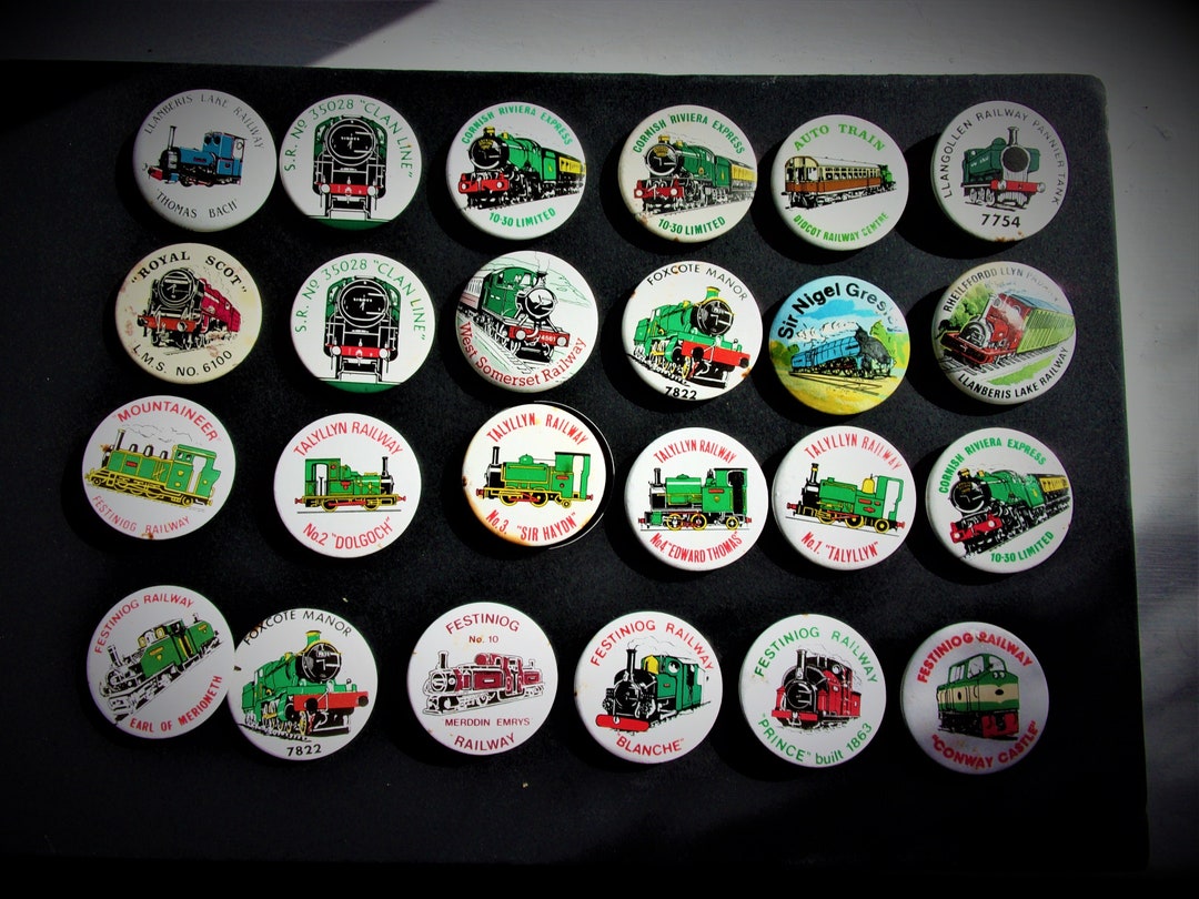 Vintage Train Railway Badges Metal and Plastic Pin Button Badges Trains ...