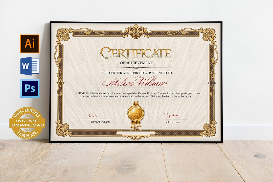 Vintage Certificate Template, Printable Certificate, EDITABLE ...