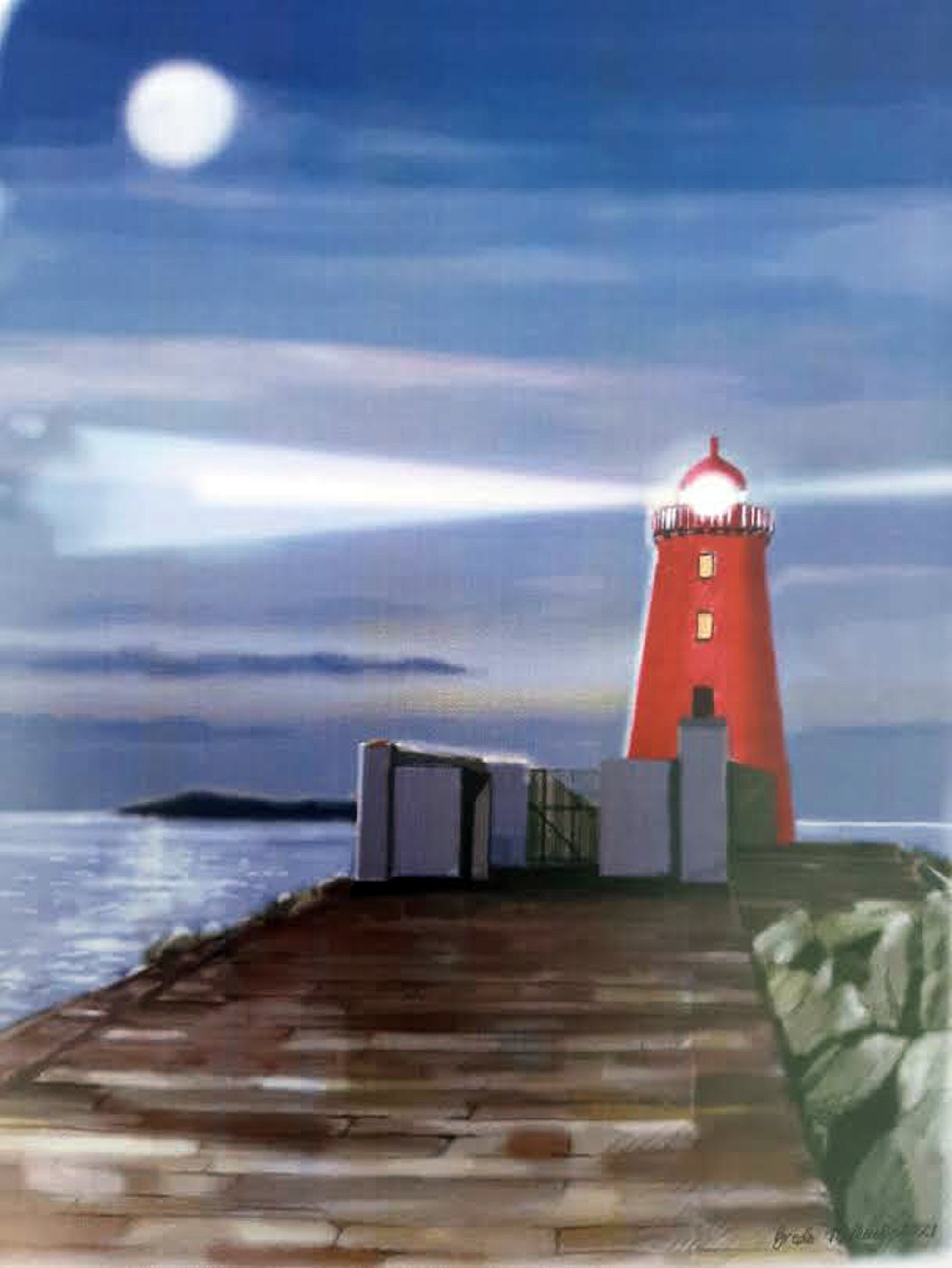 Lighthouses At Night Paintings
