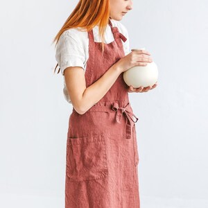 Linen Apron in Terracotta, Full Linen Apron With Pockets, Traditional ...