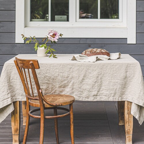 Rustic Linen Tablecloth Natural Tablecloth With Mitered - Etsy