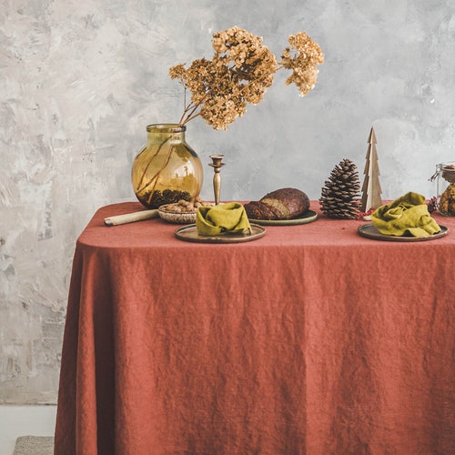 Terracotta Linen Tablecloth Heavy Weight Washed Linen - Etsy