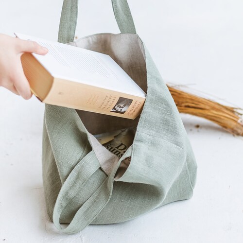 Light Blue Linen Tote Bag Natural Linen Bag for Everyday Use - Etsy