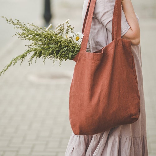 Light Blue Linen Tote Bag Natural Linen Bag for Everyday Use | Etsy