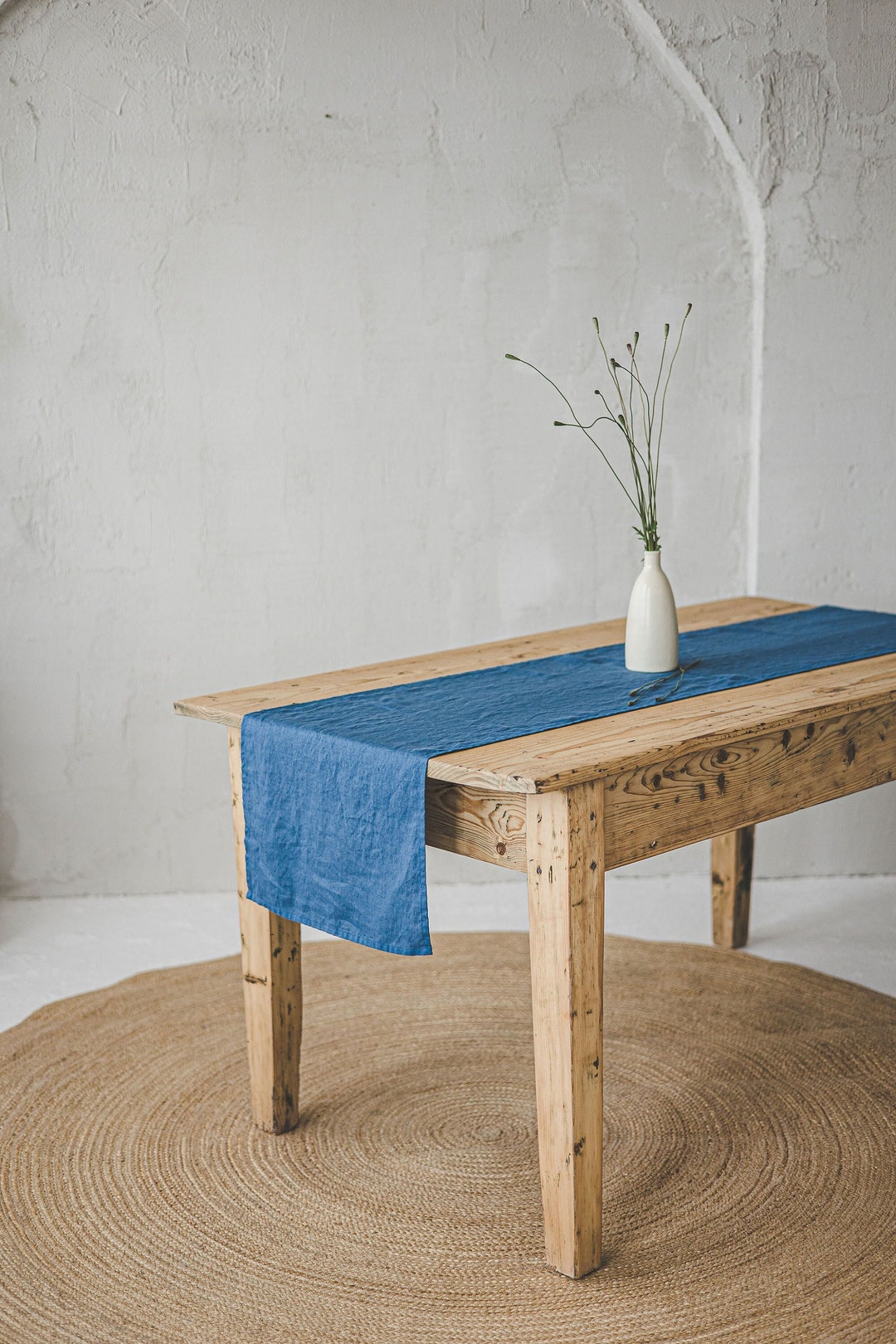 Cornflower Blue Linen Table Runner, Handmade Natural Linen Table Runner ...