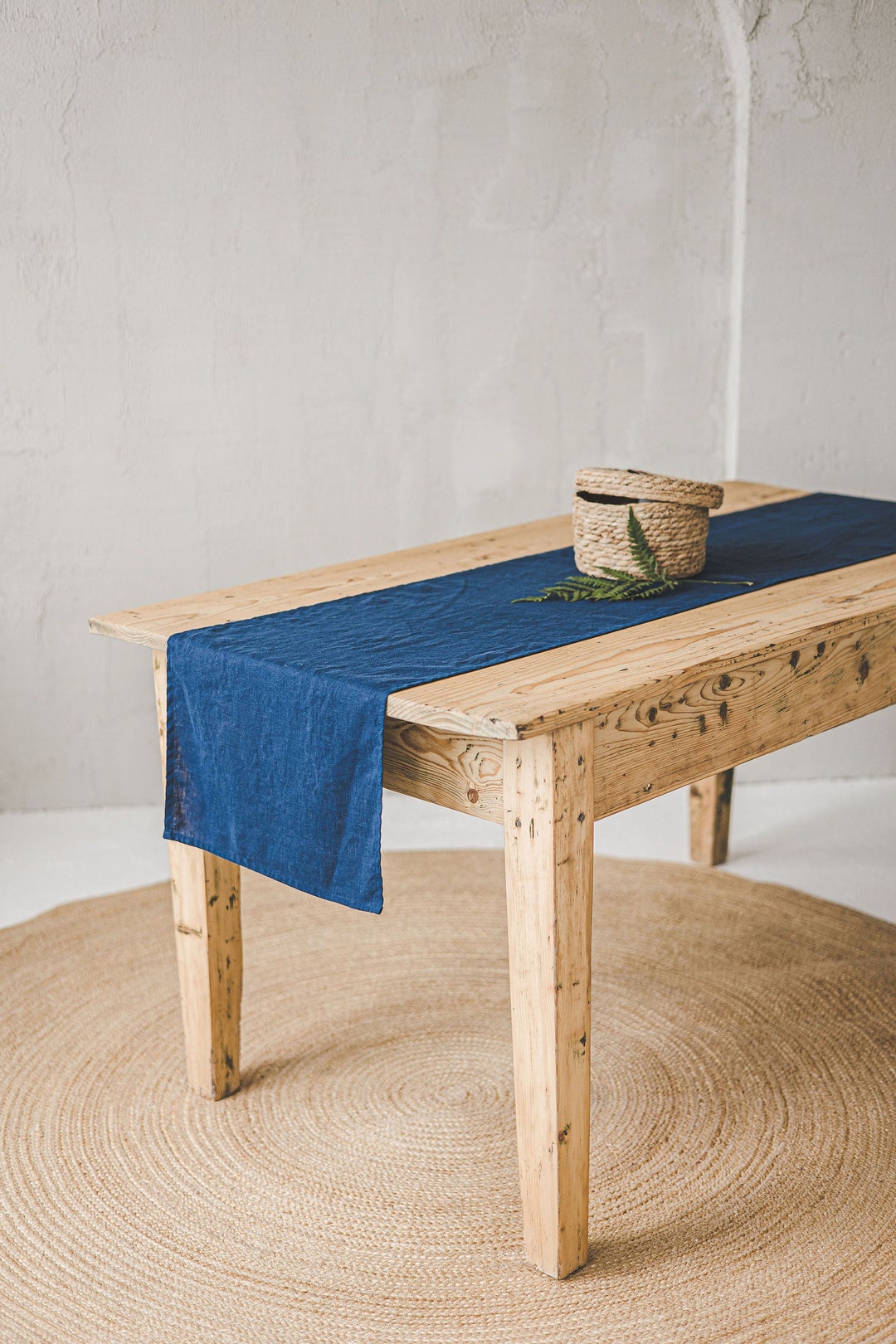 Midnight Blue Linen Table Runner, Natural Fiber Table Runner, Linen ...