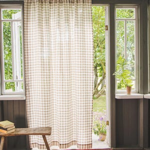 White/natural Checkered Linen Curtain for Rustic Charm, Handmade ...