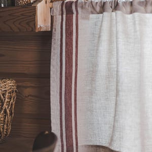 French Linen Café Curtain – Rustic Farmhouse Window Treatment for ...