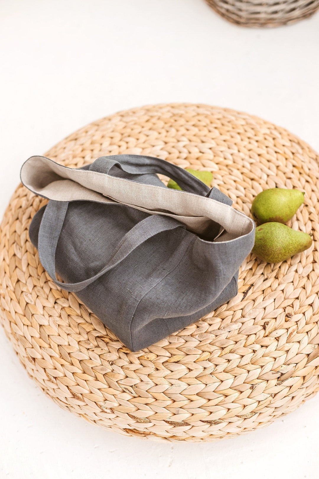 Grey Linen Bag, Small Linen Bag for Women and Men, Natural Linen ...