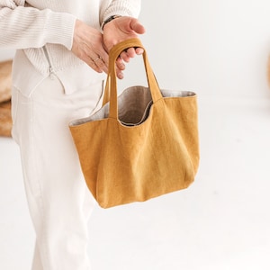 Small Linen Bag, Natural Linen Handbag, Camel Linen Bag, Zero Waste ...