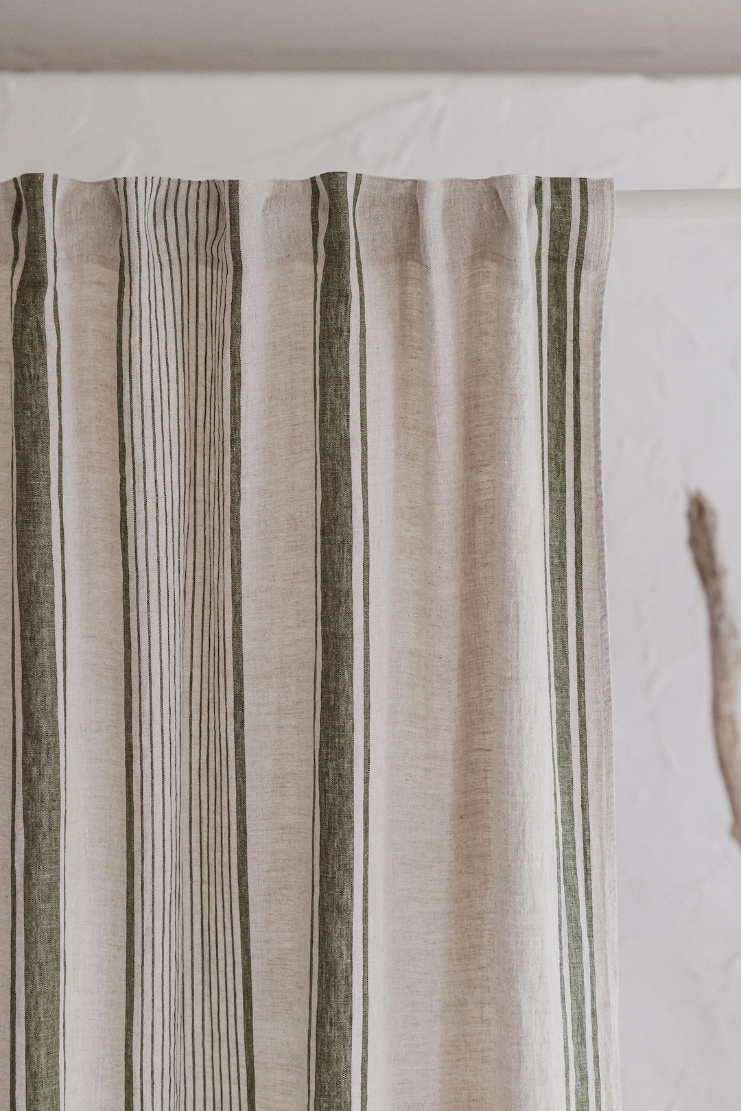 Striped Linen Curtain With Multifunctional Heading Tape – French Style ...