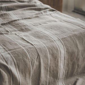 Natural Linen Bedspread With Stripes - Rustic Farmhouse Bedding ...