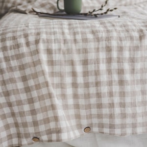 Cozy Checkered Linen Duvet Cover - Vintage Farmhouse Style Bedding for ...