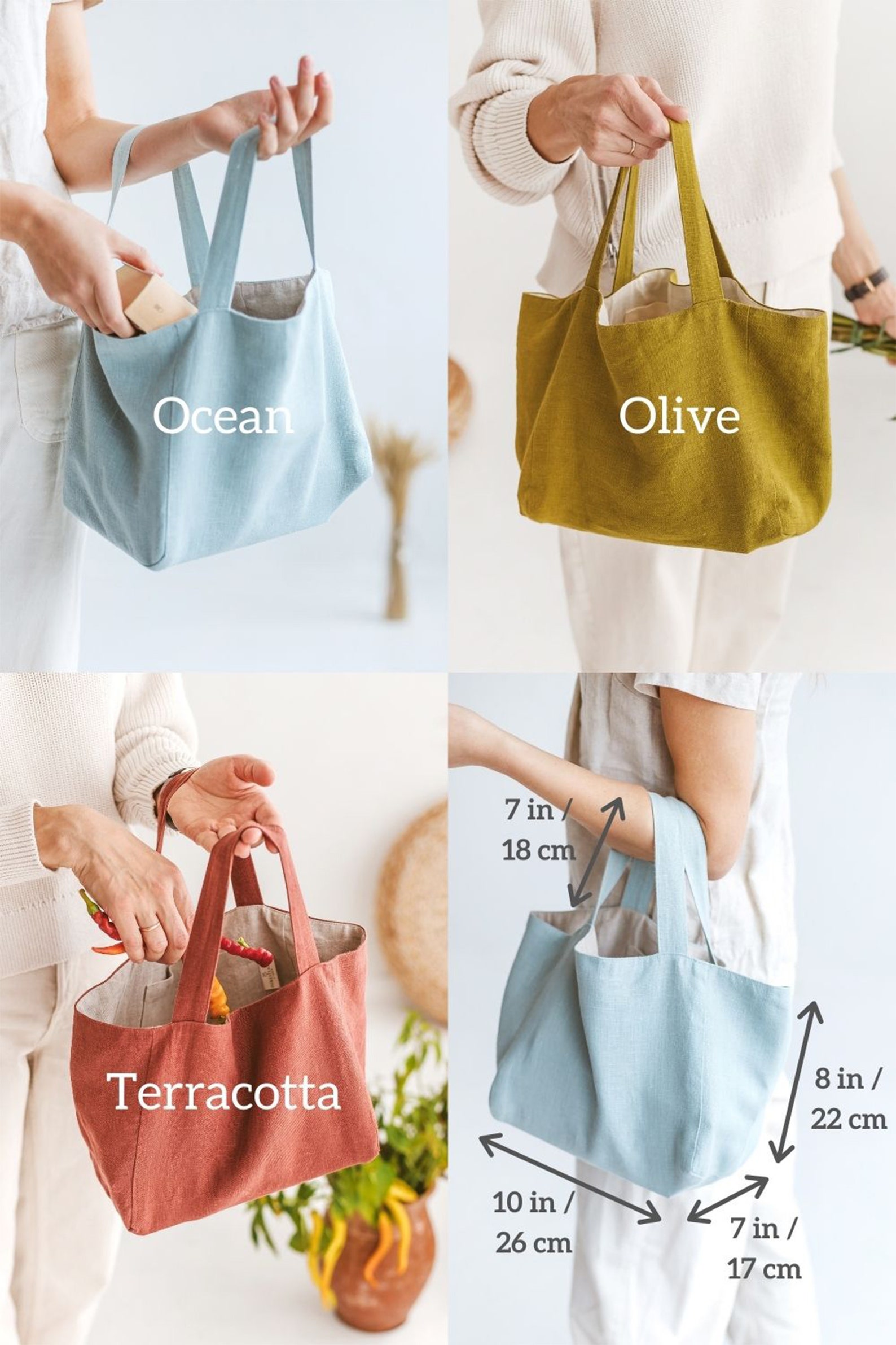 Olive Green Linen Bag, Small Linen Bag With Pocket, Organic Linen Bag ...