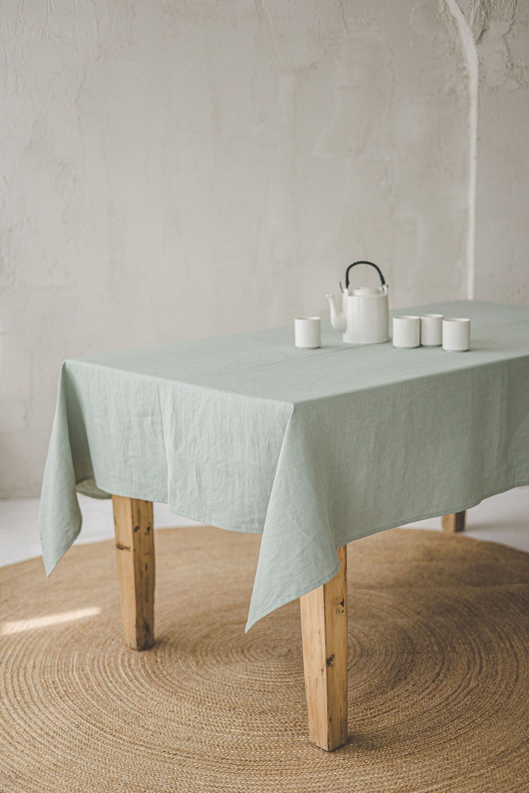 Frosty Green Linen Tablecloth, Handmade Natural Linen Tablecloth in ...