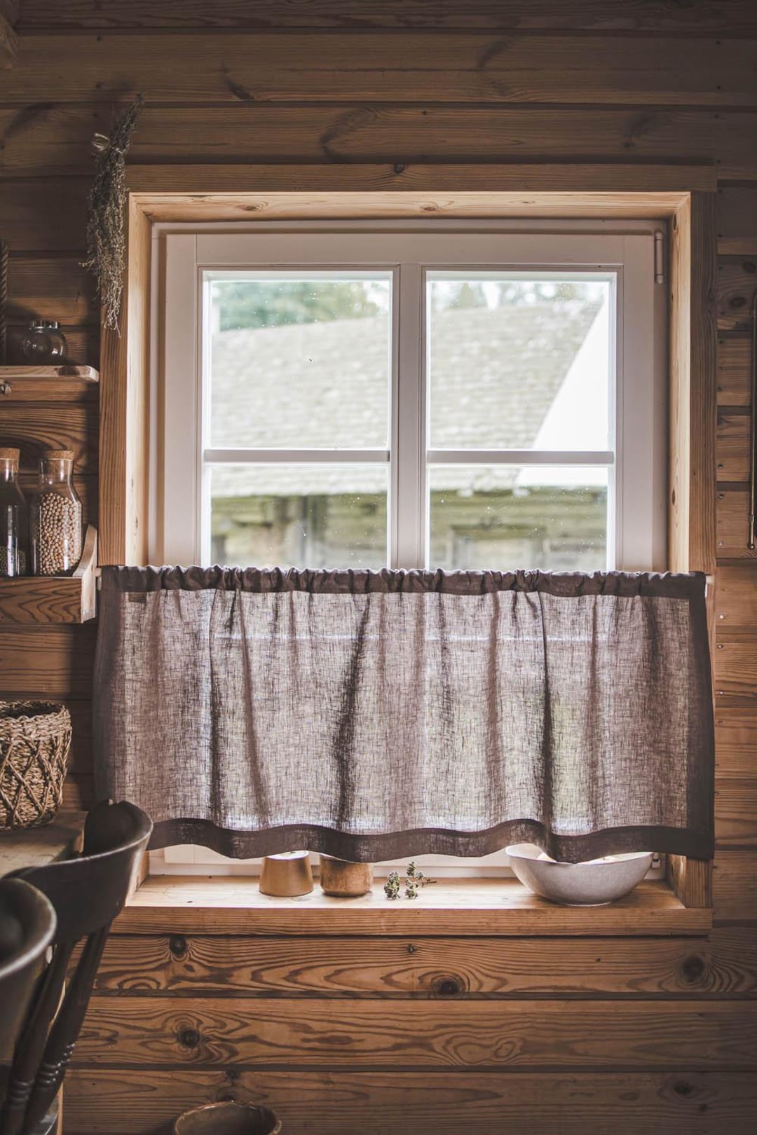 Cocoa Linen Café Curtain – Modern Farmhouse Style, Light Filtering ...