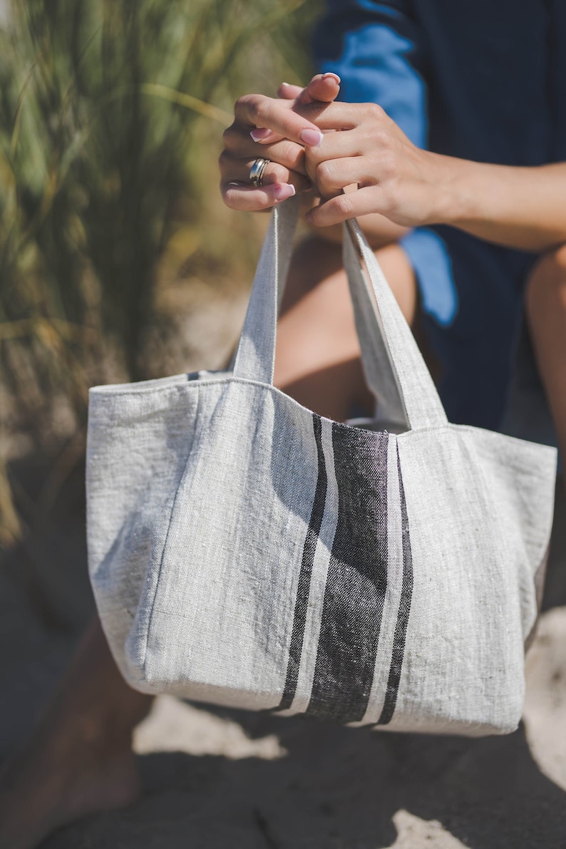 French Style Linen Bag, Striped Linen Bag, Small Linen Bag for Women ...