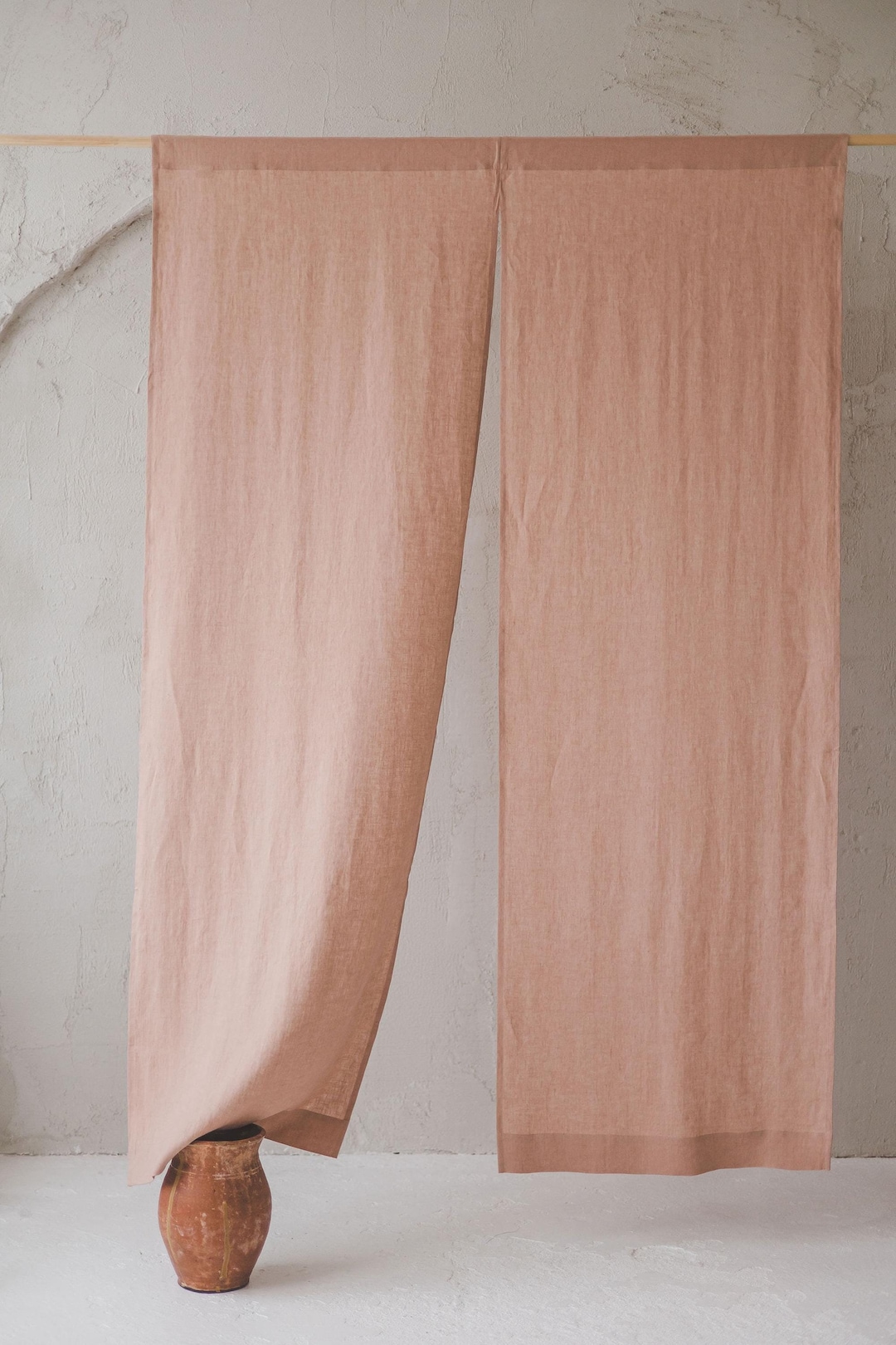 Misty Rose Linen Noren Curtain, Handcrafted Japanese Room Divider ...