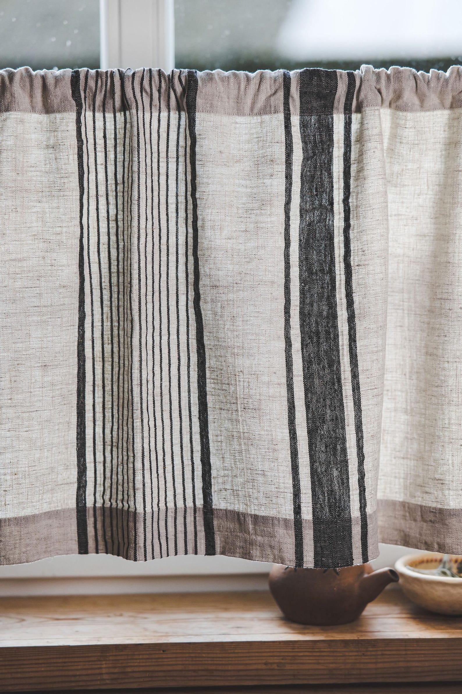 French Linen Café Curtain – Rustic Farmhouse Window Treatment for ...