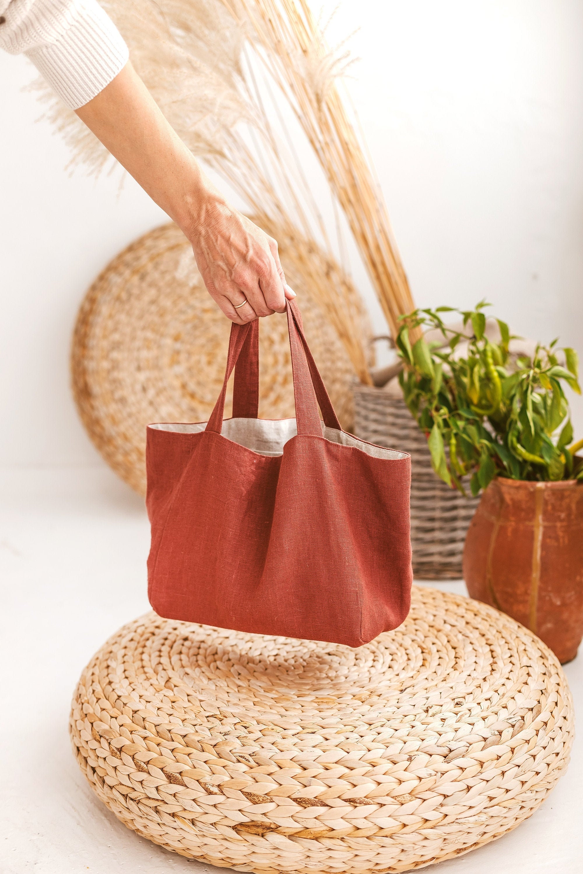 Terracotta Linen Bag Handmade Linen Bag Sustainable Linen - Etsy