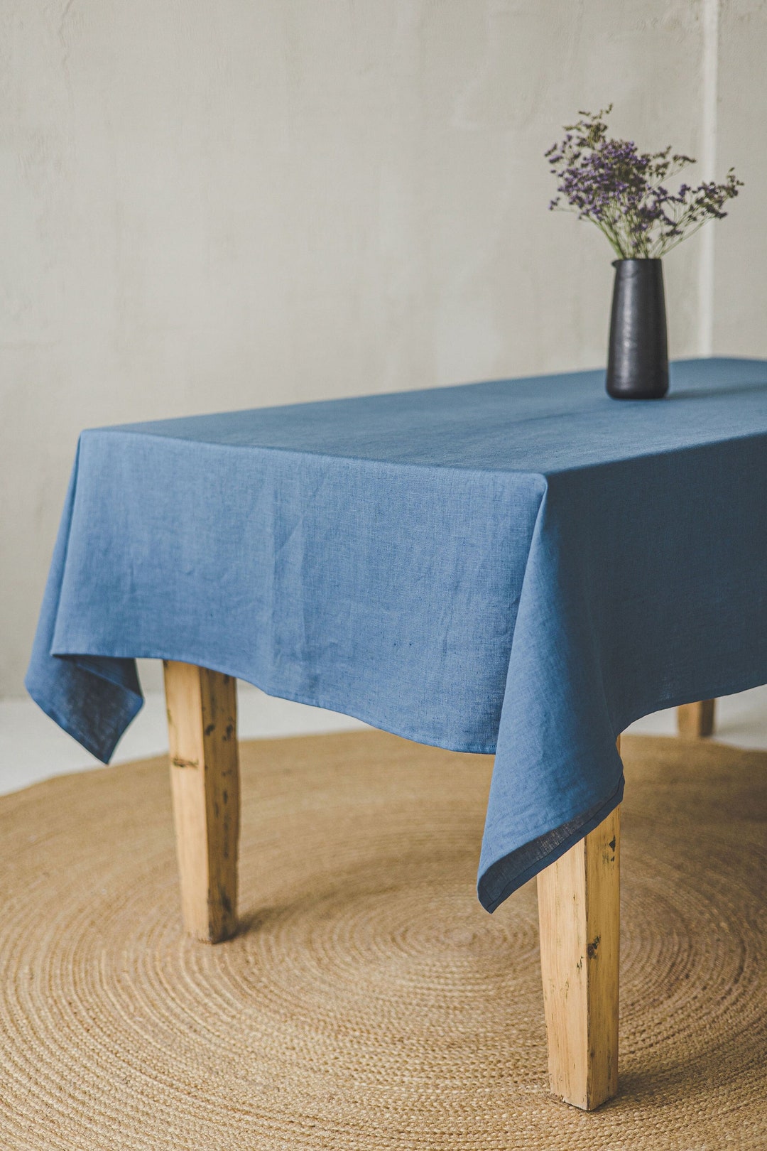 Cornflower Blue Linen Tablecloth, Natural Linen Tablecloth, Linen ...