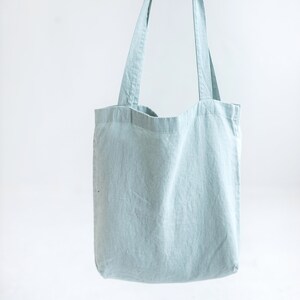 Light Blue Linen Tote Bag, Natural Linen Bag for Everyday Use, Sky Blue ...